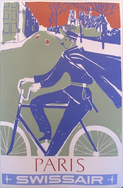 1951 Original Swiss Air Travel Poster, Paris | Advertising Posters ...